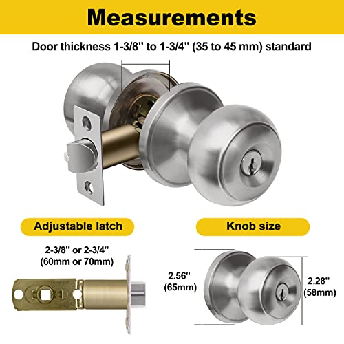 CML Hardware Keyed Entry Door Knob Set, Entrance Door Lock in Solid Stainless Steel for Exterior and Interior, Round Ball Handle, 1 Pack