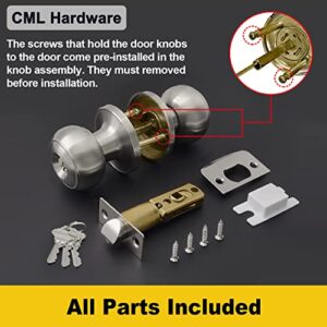 CML Hardware Keyed Entry Door Knob Set, Entrance Door Lock in Solid Stainless Steel for Exterior and Interior, Round Ball Handle, 1 Pack