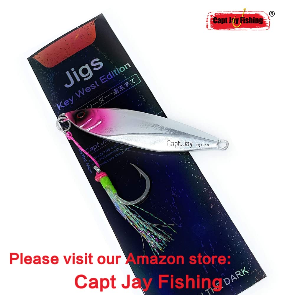 Capt Jay Fishing Saltwater jigs Speed Jigging Slow Jigging Pitching Lures,Vertical Jigging Artificial Lures Jigging Lure Fishing jigs (60g Pink Silver, 60g)