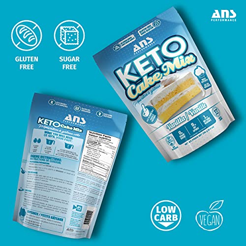 ANS Performance Keto Cake Mix - Low Carb Keto Baking Mix - Vanilla Zero Added Sugar - Naturally Sweetened - Gluten-Free Treat - Vegetarian Friendly