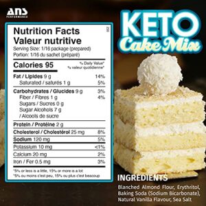 ANS Performance Keto Cake Mix - Low Carb Keto Baking Mix - Vanilla Zero Added Sugar - Naturally Sweetened - Gluten-Free Treat - Vegetarian Friendly