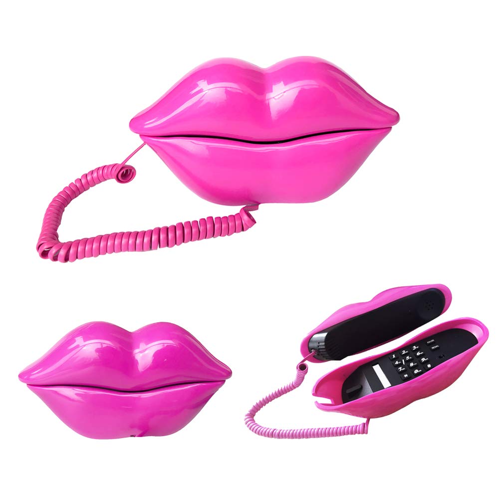 Corded Lip Phone, Benotek Novelty Landline Phone for Home/Office/Shops/Party Decor, Real Wired Funny Mouth Cartoon Telephone for Gift (Rose)