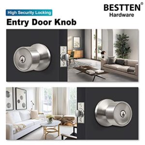 BESTTEN [2 Pack] Geneva Series Door Knob Set, Keyed Different, Entry Door Lock for Exterior and Front Door, Standard Ball, Satin Nickel