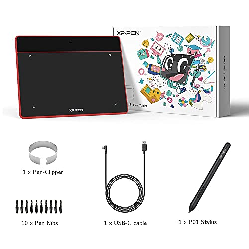 Drawing Tablet XPPen Deco Fun S Graphic Tablet with 8192 Levels Pressure, Artist Tablet 8 for Student E-Learning and Online Teaching Compatible with Window/Mac/Android/Chrome/Linux(Red, 6x4 Inch)