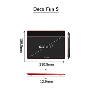 Drawing Tablet XPPen Deco Fun S Graphic Tablet with 8192 Levels Pressure, Artist Tablet 8 for Student E-Learning and Online Teaching Compatible with Window/Mac/Android/Chrome/Linux(Red, 6x4 Inch)