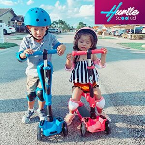 Hurtle 11 Wheeled Scooter for Kids - Stand & Cruise Child/Toddlers Toy Folding Kick Scooters w/Adjustable Height, Anti-Slip Deck, Flashing Wheel Lights, for Boys/Girls 2-12 Year Old - Hurtle