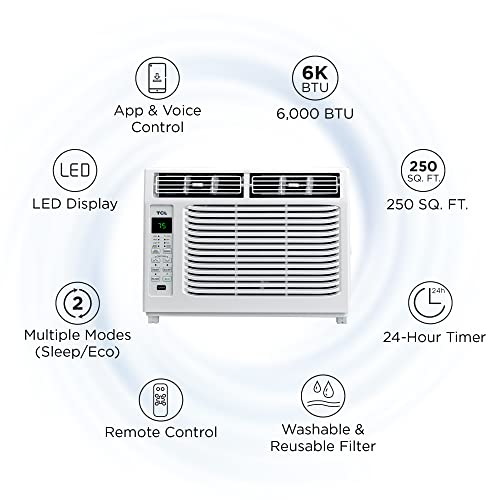 TCL 6W9ER1-A Smart App & Voice Control Window Air Conditioner, 6,000 BTU, White