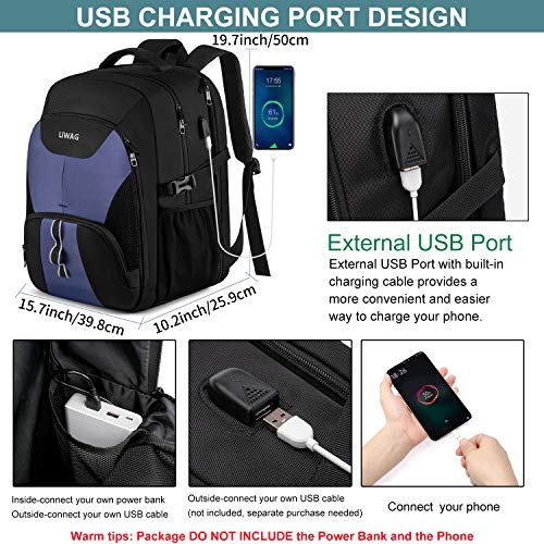 Extra Large Business Travel Backpack, Big Laptop Backpack with USB Charging Port for Men Womens, Anti Theft Water Resistant College Backpack Computer Bag Fits 17.3Inch Laptop Notebook,Blue