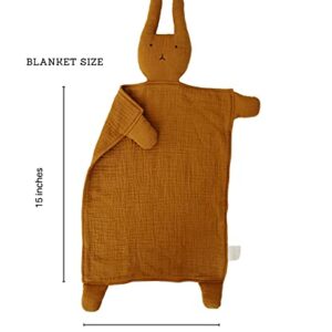 Marlowe & Co Organic Cotton Muslin Lovey Blanket, Organic Cotton Muslin Bunny Security Blanket (Toffee)