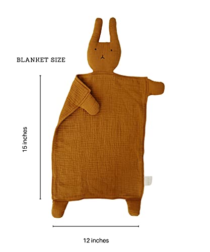 Marlowe & Co Organic Cotton Muslin Lovey Blanket, Organic Cotton Muslin Bunny Security Blanket (Toffee)