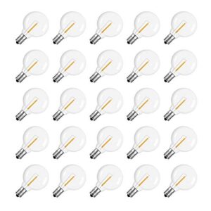 meconard g40 led replacement light bulbs, e12 screw base shatterproof globe bulbs for outdoor string lights, 1watt equvalent to 5 watt incandescent bulbs,warm white, 25pack