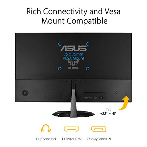 ASUS TUF Gaming 23.8” 1080P Monitor (VG249Q1R) - Full HD, IPS, 165Hz (Supports 144Hz), 1ms, Extreme Low Motion Blur, Speaker, FreeSync™ Premium, Shadow Boost, VESA Mountable, DisplayPort, HDMI,BLACK