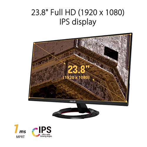 ASUS TUF Gaming 23.8” 1080P Monitor (VG249Q1R) - Full HD, IPS, 165Hz (Supports 144Hz), 1ms, Extreme Low Motion Blur, Speaker, FreeSync™ Premium, Shadow Boost, VESA Mountable, DisplayPort, HDMI,BLACK