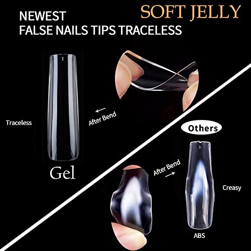 UNA GELLA Full Cover Nail Tips Square Gel Nails Tips 120 PCS No C Curve Nail Tips XXL Extra Long Nail Tips Full Cover Square Straight Tips No C Curved Fake Nails Tapered Square Nails For Acrylic Nails For Salon Home DIY with Box