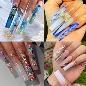 UNA GELLA Full Cover Nail Tips Square Gel Nails Tips 120 PCS No C Curve Nail Tips XXL Extra Long Nail Tips Full Cover Square Straight Tips No C Curved Fake Nails Tapered Square Nails For Acrylic Nails For Salon Home DIY with Box