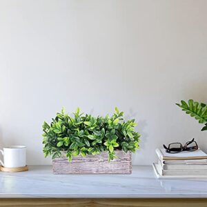 Artificial Eucalyptus Plant in Rustic Rectangular Wooden Planter Box Faux Potted Herb Plant Greenery Arrangement for Farmhouse Indoor Wedding Table Centerpiece Mantel Shelf Kitchen Decor