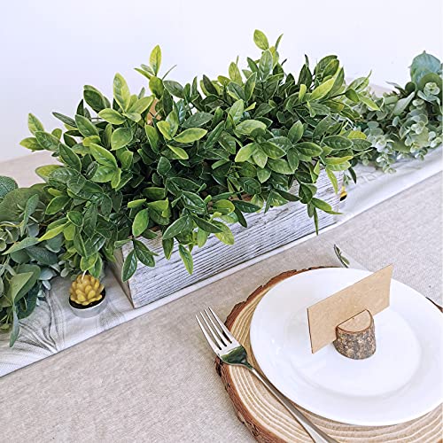 Artificial Eucalyptus Plant in Rustic Rectangular Wooden Planter Box Faux Potted Herb Plant Greenery Arrangement for Farmhouse Indoor Wedding Table Centerpiece Mantel Shelf Kitchen Decor