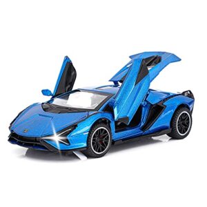 sasbsc toy cars lambo sian fkp3 metal model car with light and sound pull back toy car for boys age 3 + year old (blue)