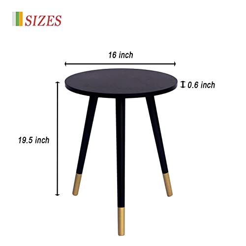 AWASEN Round Side Table, Round White Modern Home Decor Coffee Tea End Table for Living Room, Bedroom and Balcony, Easy Assembly (16x19.5inches, Black&Gold)