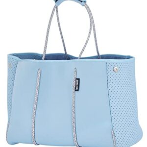 QOGiR Neoprene Multipurpose Beach Bag Tote with Inner Zipper Pocket (Light Blue, Large)