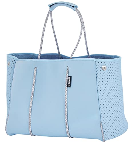 QOGiR Neoprene Multipurpose Beach Bag Tote with Inner Zipper Pocket (Light Blue, Large)