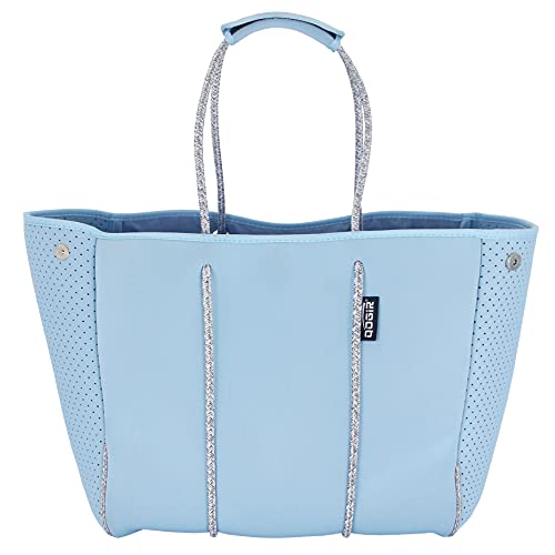 QOGiR Neoprene Multipurpose Beach Bag Tote with Inner Zipper Pocket (Light Blue, Large)