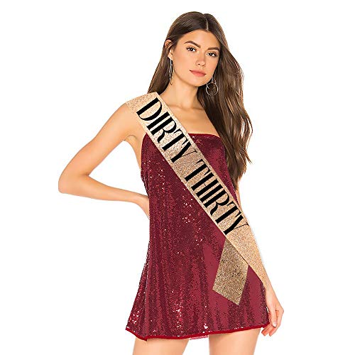 "Dirty Thirty" Sash and Rhinestone Crown Set - 30th Birthday Party Gifts Birthday Sash for Women Birthday Party Supplies