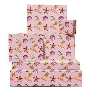 central 23 - pink wrapping paper - trendy gift wrap for female - shells and starfish - beach theme - hen do birthday - recyclable