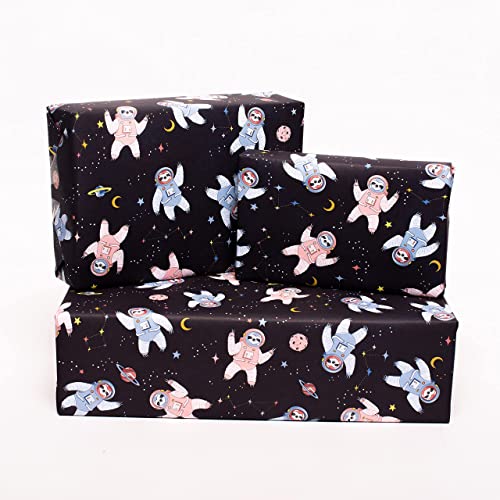 CENTRAL 23 - Birthday Wrapping Paper - 6 Gift Wrap Sheets - Navy Space Theme - Sloths - Men Women - Recyclable