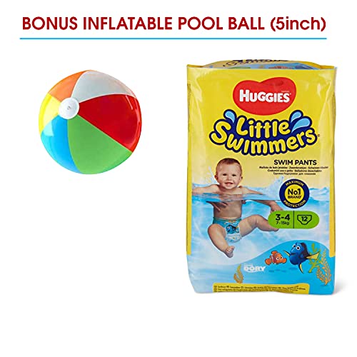 X-Small - Little Swimmers Disposable Swim Diapers, (7lb-18lb.), 12-Count Bonus Inflatable Pool Ball (5 inch)