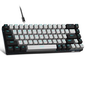 magegee portable 60% mechanical gaming keyboard, mk-box led backlit compact 68 keys mini wired office keyboard with blue switch for windows laptop pc mac - grey/black