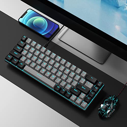 MageGee Portable 60% Mechanical Gaming Keyboard, MK-Box LED Backlit Compact 68 Keys Mini Wired Office Keyboard with Blue Switch for Windows Laptop PC Mac - Grey/Black