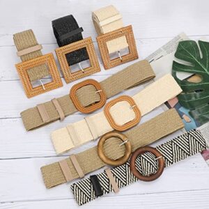 SUOSDEY 2 Pack Straw Woven Elastic Belt Braided Stretch Wide Belt for Women Dress