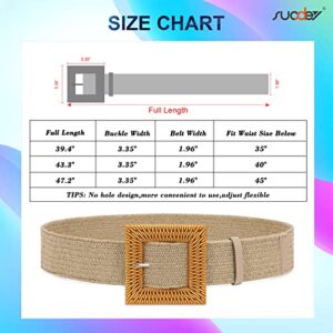 SUOSDEY 2 Pack Straw Woven Elastic Belt Braided Stretch Wide Belt for Women Dress