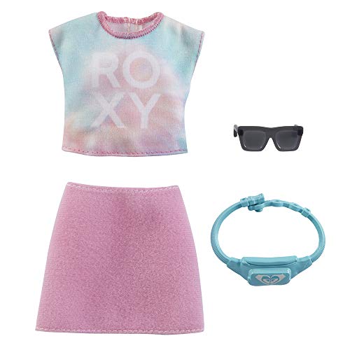 Mattel Stylish Roxy Outfit for Barbie - GRD42 ~ Soft Pink Skirt ~ Roxy Print Shirt ~ Sunglasses and Fanny Pack