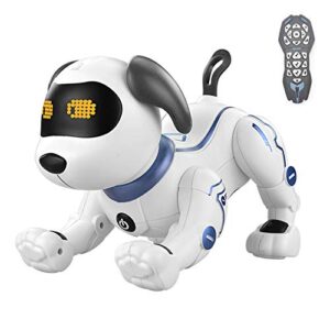 hitish remote control robot dog, intelligent interactive programmable dancing handstand robo stunt doggy toy, voice control robotic puppy pet toys with light for kids 3 4 5 6 years old and up