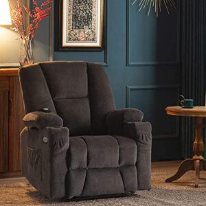 MCombo Fabric Electric Power Recliner Chair with Heat and Massage, Cup Holders, USB Charge Ports, Extended Footrest, Cloth Powered Reclining for Living Room 8015 (Not Lift Chair) (Grey)