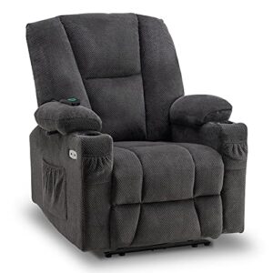 mcombo fabric electric power recliner chair with heat and massage, cup holders, usb charge ports, extended footrest, cloth powered reclining for living room 8015 (not lift chair) (grey)