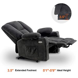 MCombo Fabric Electric Power Recliner Chair with Heat and Massage, Cup Holders, USB Charge Ports, Extended Footrest, Cloth Powered Reclining for Living Room 8015 (Not Lift Chair) (Grey)