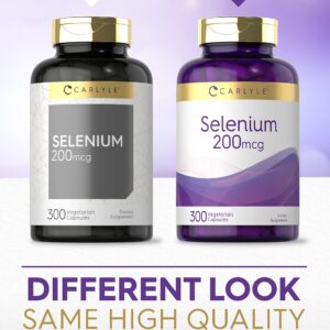 Yeast Free Selenium Supplement | 200mcg | 300 Capsules | Vegetarian, Non-GMO, and Gluten Free Mineral Formula | L-Selenomethionine | Value Size | by Carlyle