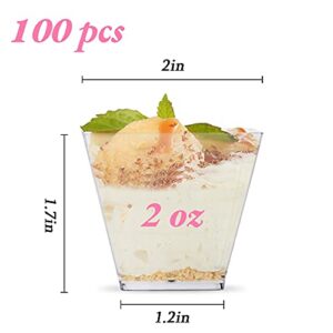 Qyyiguf 100 Pack 2oz/60ml Plastic Square Dessert Cups,Mini Clear Appetizer Cups,Small Disposable Square Cup Serving Bowl for Chocolate Cakes,Ice Cream