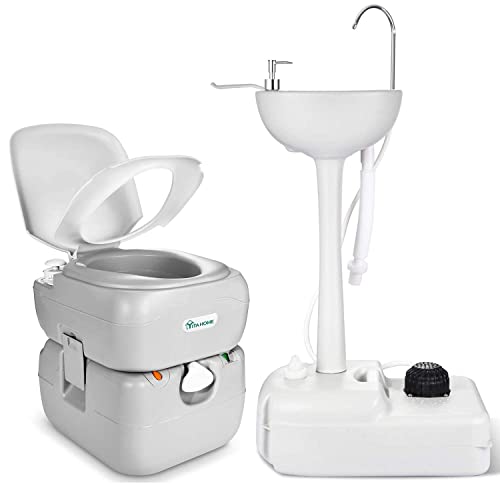 YITAHOME Portable Toilet RV Potty 5.8 Gallon and 17 L Portable Sink Camping Hand Washing Station, for Camping, Boating, Hiking, Trips