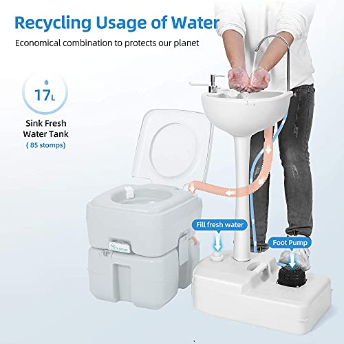 YITAHOME Portable Toilet RV Potty 5.8 Gallon and 17 L Portable Sink Camping Hand Washing Station, for Camping, Boating, Hiking, Trips