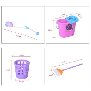 E-TING Miniature Mop Dust Pan, Brush, Broom, Bucket Doll Housework Cleaning Supplies Tools Set Dollhouse Furniture Decoration Accessories for 7-11.5 inch Dolls Accessories