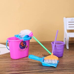 E-TING Miniature Mop Dust Pan, Brush, Broom, Bucket Doll Housework Cleaning Supplies Tools Set Dollhouse Furniture Decoration Accessories for 7-11.5 inch Dolls Accessories