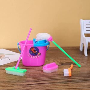 E-TING Miniature Mop Dust Pan, Brush, Broom, Bucket Doll Housework Cleaning Supplies Tools Set Dollhouse Furniture Decoration Accessories for 7-11.5 inch Dolls Accessories