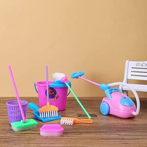 E-TING Miniature Mop Dust Pan, Brush, Broom, Bucket Doll Housework Cleaning Supplies Tools Set Dollhouse Furniture Decoration Accessories for 7-11.5 inch Dolls Accessories