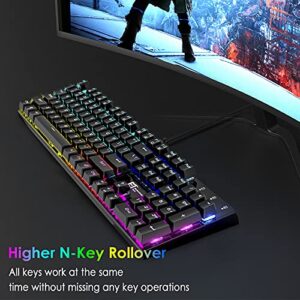 ET Mechanical Gaming Keyboard RGB Backlit Keys Computer Keyboard, 16.8 Million Color 104 Keys Blue Switch Wired Gaming Keyboards Full Size, Aluminum Base USB Keyboard for PC Gamer Laptop