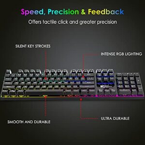 ET Mechanical Gaming Keyboard RGB Backlit Keys Computer Keyboard, 16.8 Million Color 104 Keys Blue Switch Wired Gaming Keyboards Full Size, Aluminum Base USB Keyboard for PC Gamer Laptop