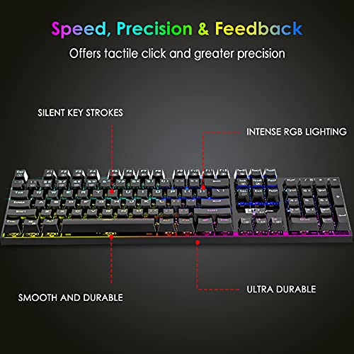 ET Mechanical Gaming Keyboard RGB Backlit Keys Computer Keyboard, 16.8 Million Color 104 Keys Blue Switch Wired Gaming Keyboards Full Size, Aluminum Base USB Keyboard for PC Gamer Laptop